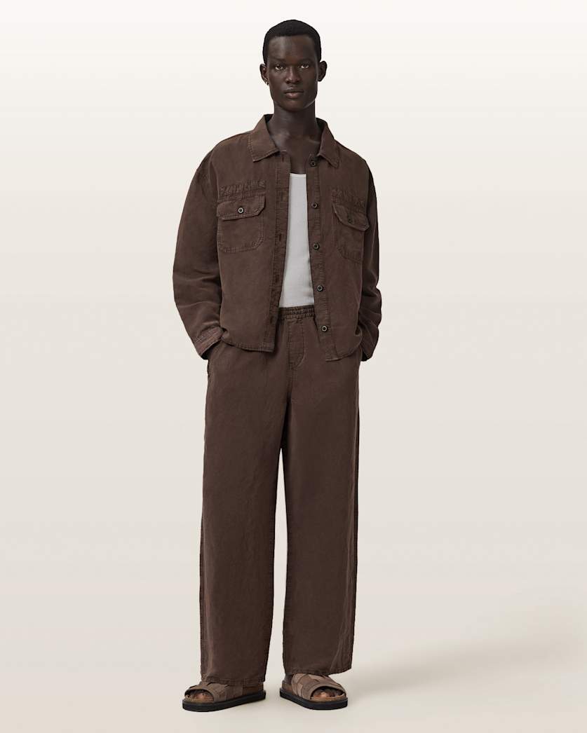 Korten Linen Blend Relaxed Fit Shacket PLUM BROWN | ALLSAINTS DE